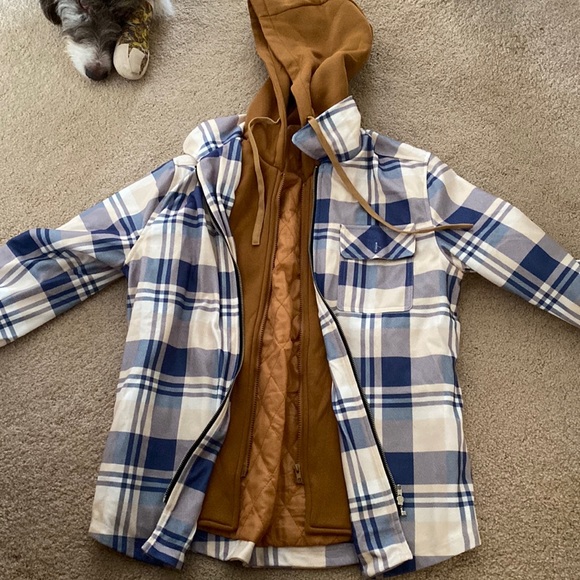 Jackets & Coats | Womens Plaid Shacket Size Medium Blue And Burnt ...